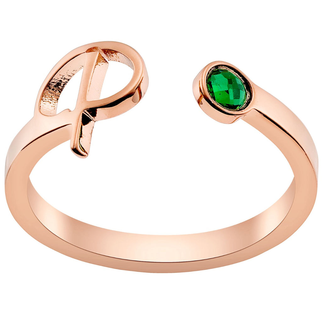 Script Initial and Birthstone Open Ring 14k Rose Gold Plated – Limoges Jewelry
