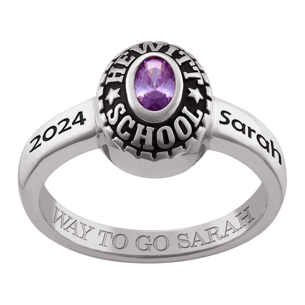 Ladies Silvertone Traditional Oval Stone Class Ring – Limoges Jewelry