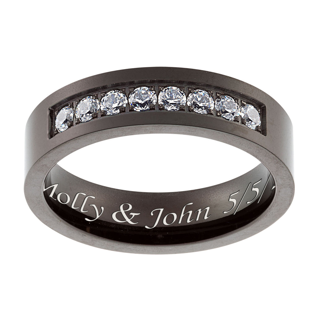 Men's Flat Black Titanium CZ Engraved Message Band – Limoges Jewelry