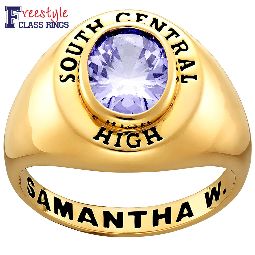 Ladies' Class Ring 14k Gold Plated Minimal Oval Birthstone Signet ...
