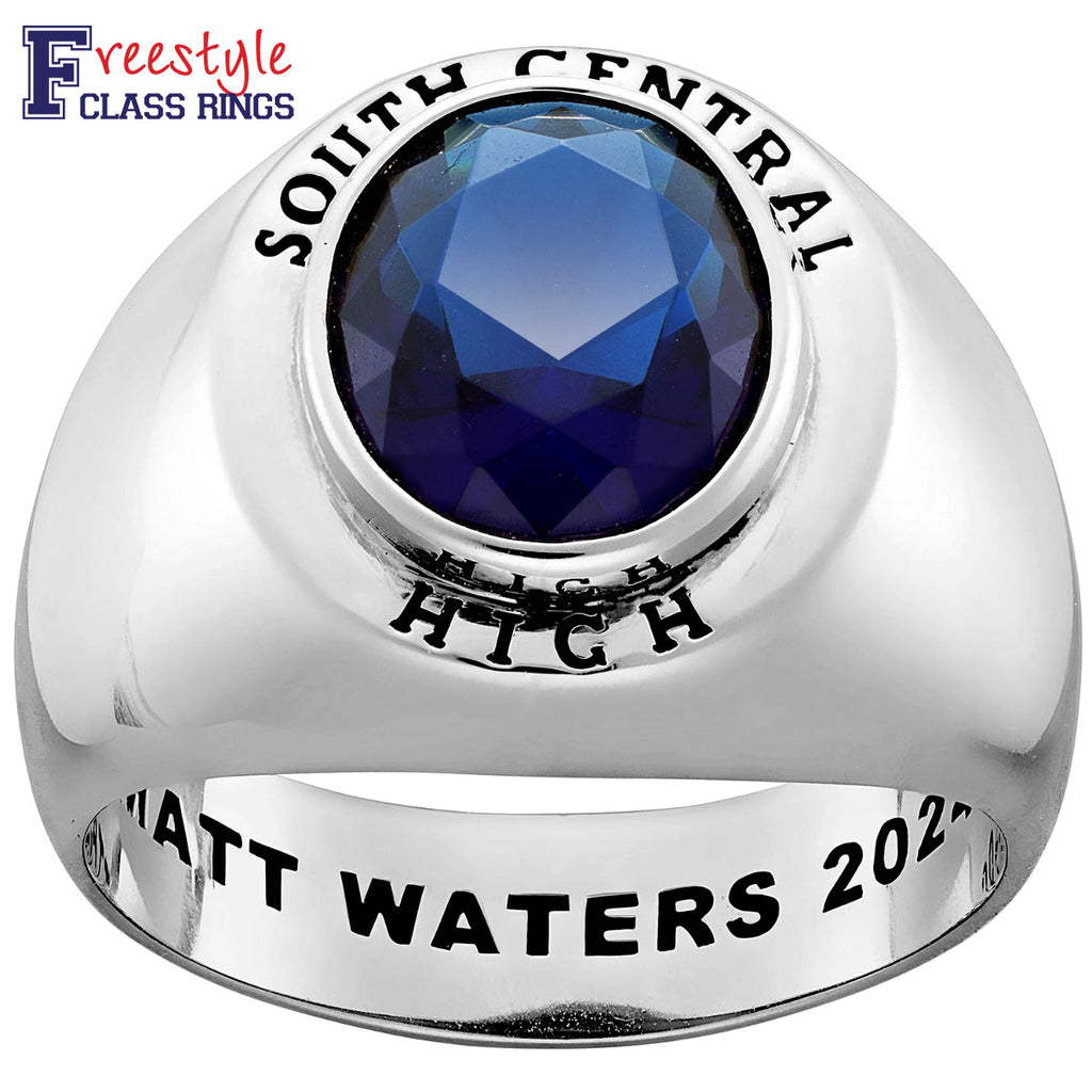 Men's Class Ring Sterling Silver Plated Minimal Oval Birthstone Signet ...