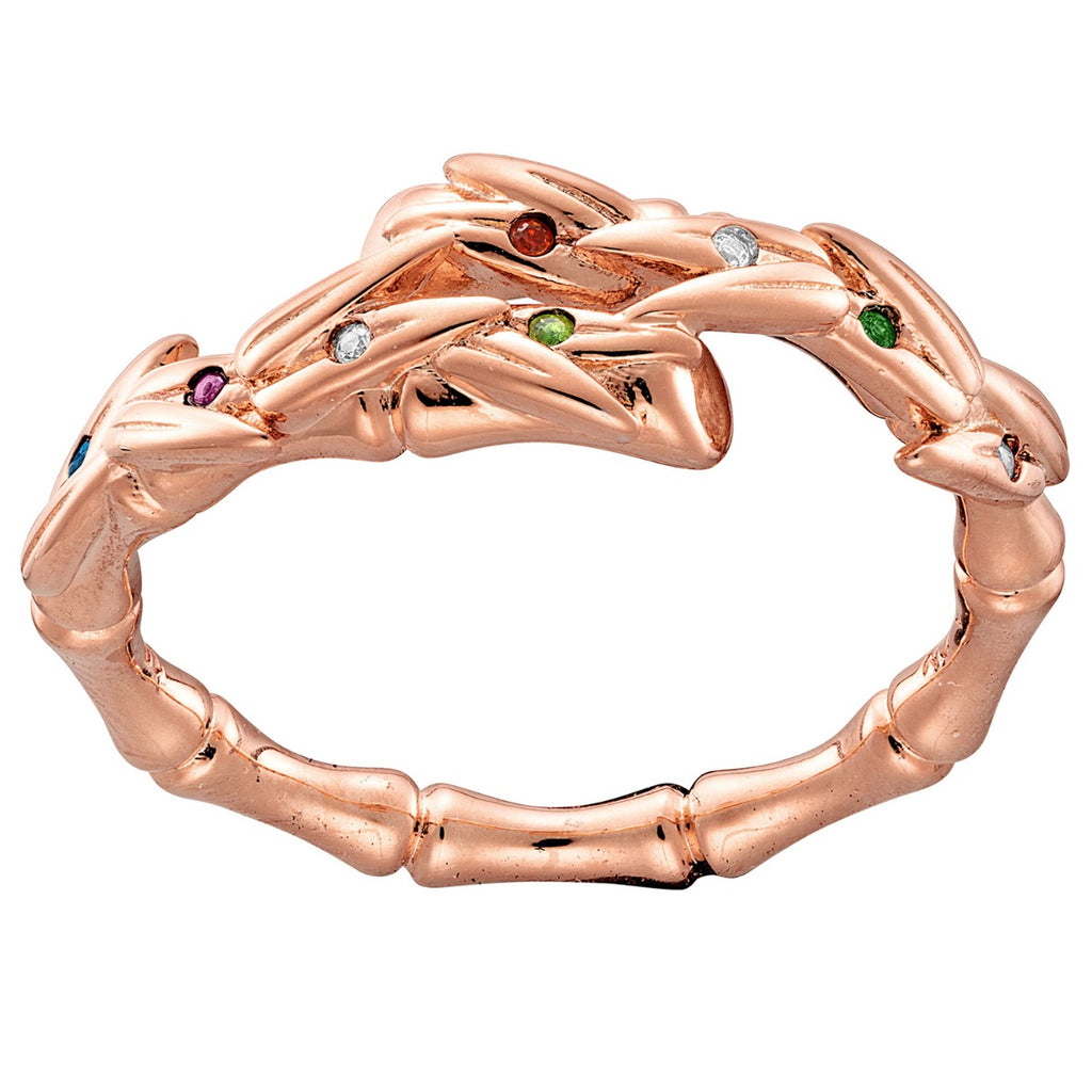 Bamboo with Birthstones Bypass Ring Rose Gold Plated – Limoges Jewelry