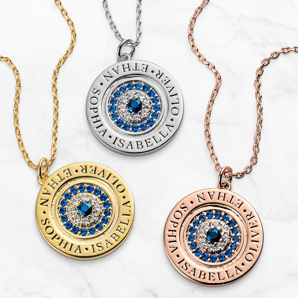 Engraved Evil Eye Disc Necklace – Limoges Jewelry