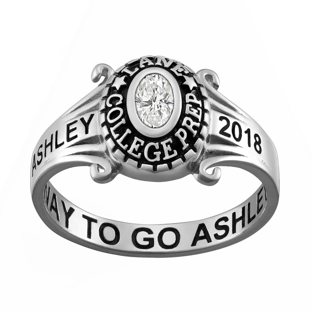 Sterling Silver Rhodium-Plated Traditional Swirl Ladies Class Ring ...