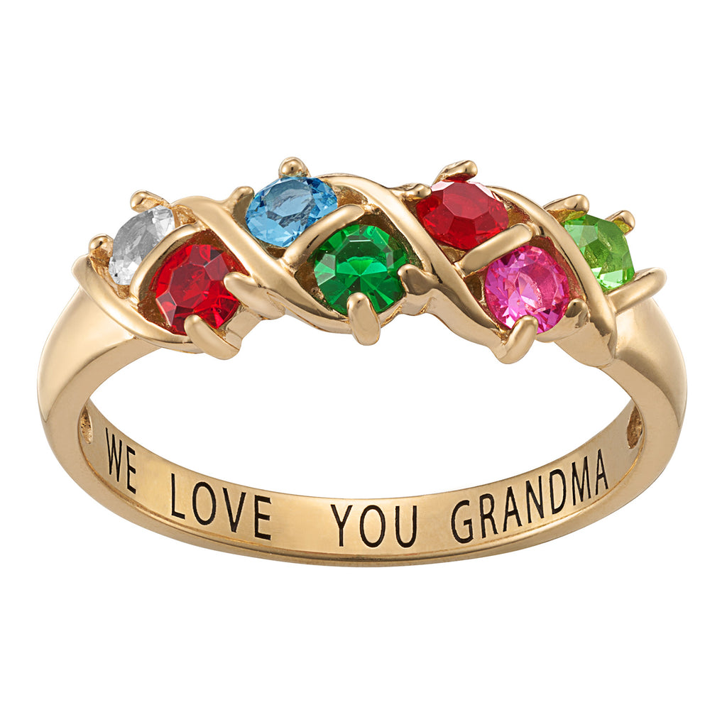14K Gold over Sterling Round Birthstone Ring - 7 Stones – Limoges Jewelry