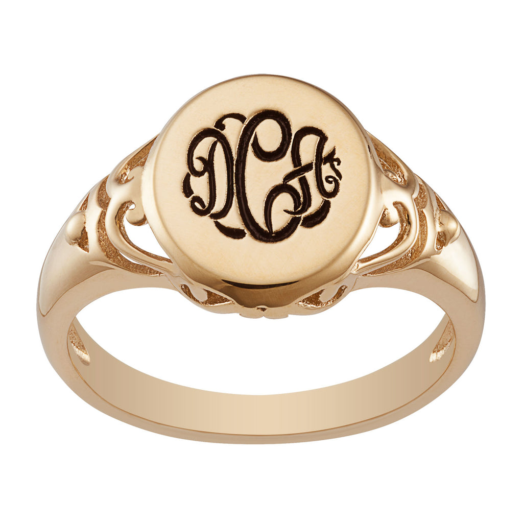 14K Gold over Sterling Engraved Monogram Oval Filigree Signet Ring ...