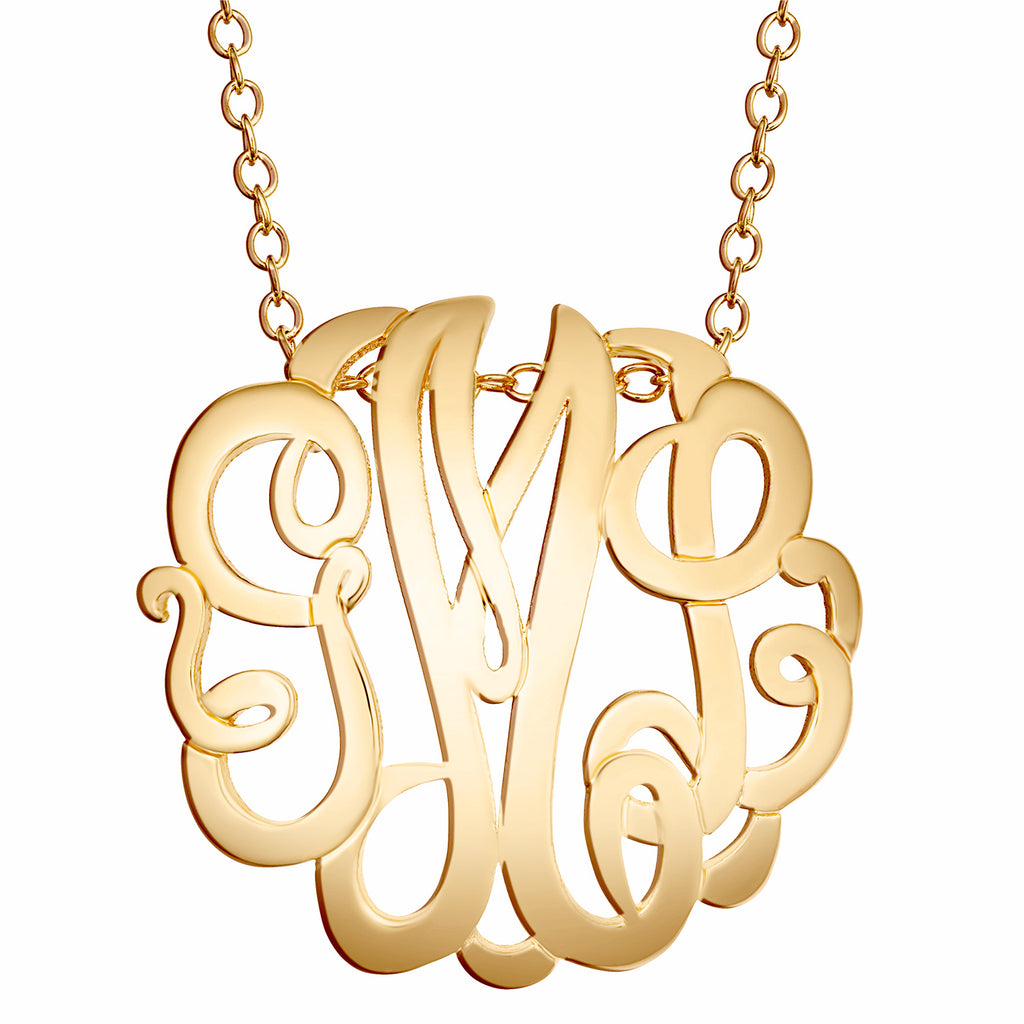 Gold over Sterling Single Sided 28x28mm Round Traditional Monogram ...