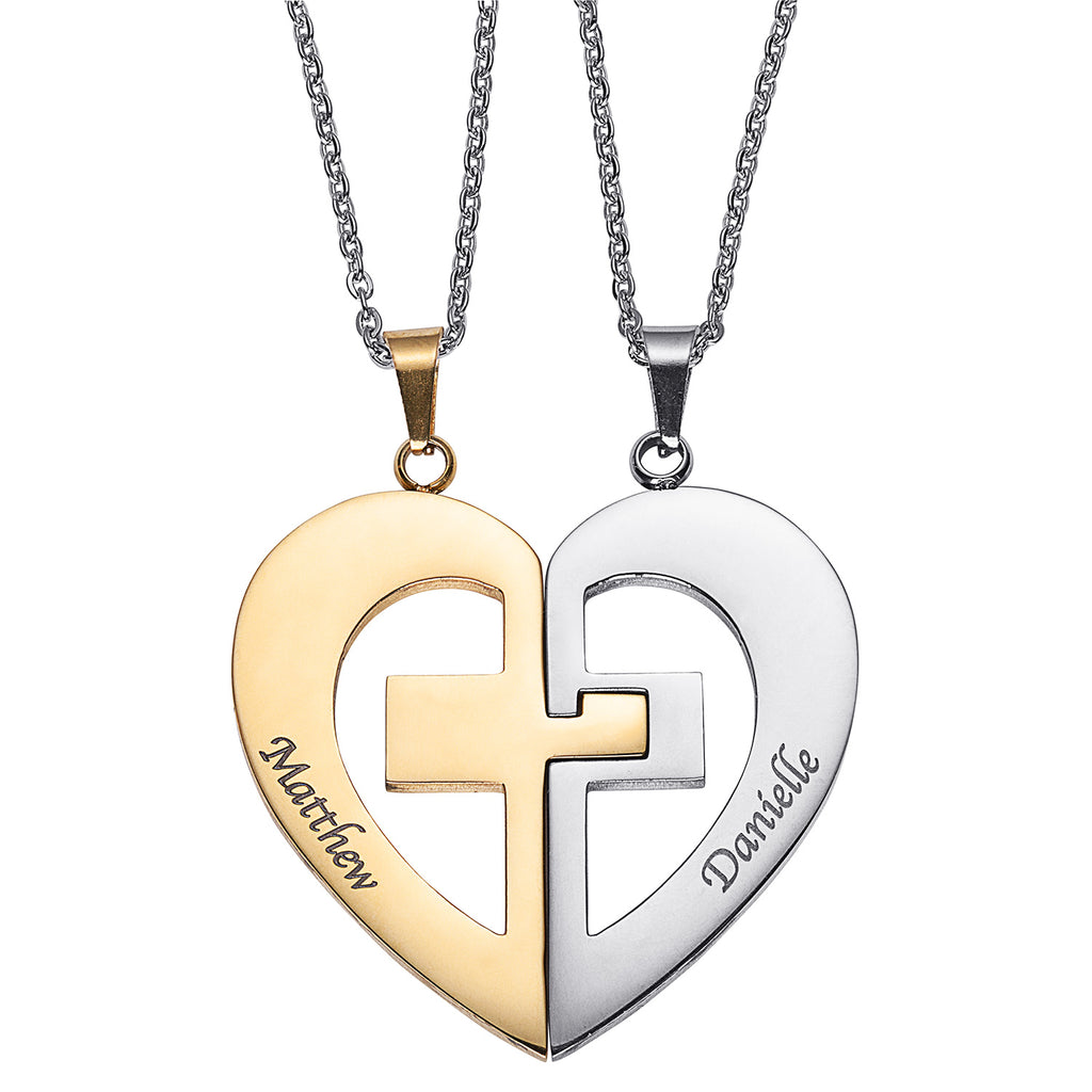 Stainless Steel Two-Tone 2 Piece Shareable Heart Cross Pendant ...