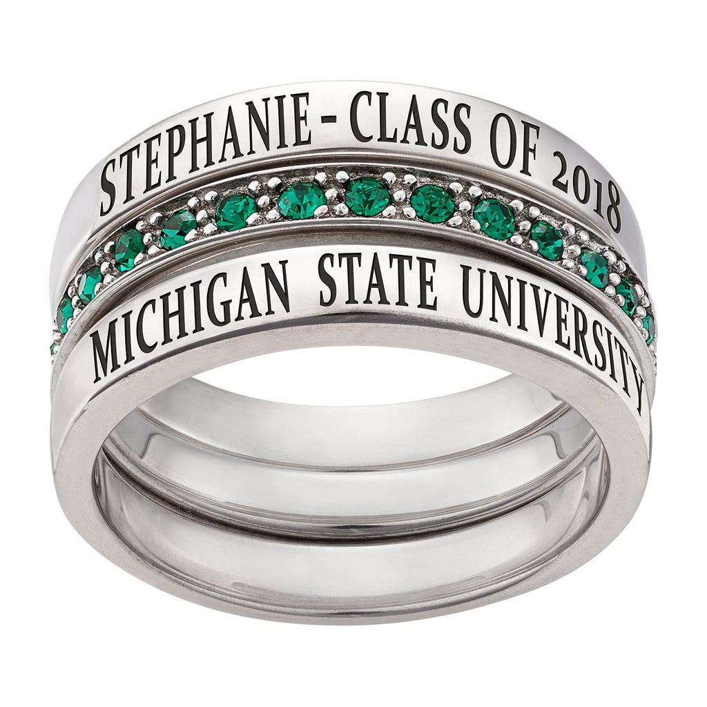 Sterling Silver Stackable Class Ring with Eternity Birthstone Band ...