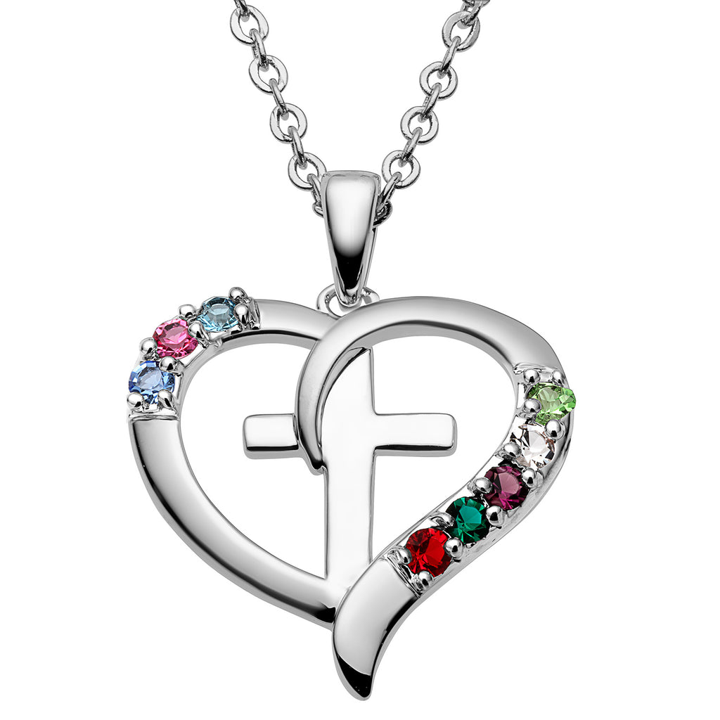 Sterling Silver Family Heart and Cross Birthstone Pendant – Limoges Jewelry
