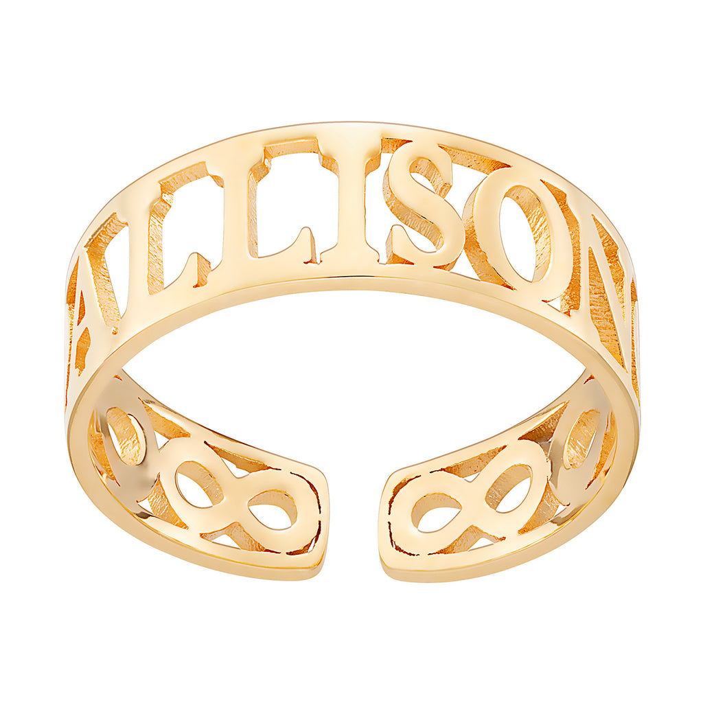 14K Gold over Sterling Name with Open Infinity Ring – Limoges Jewelry