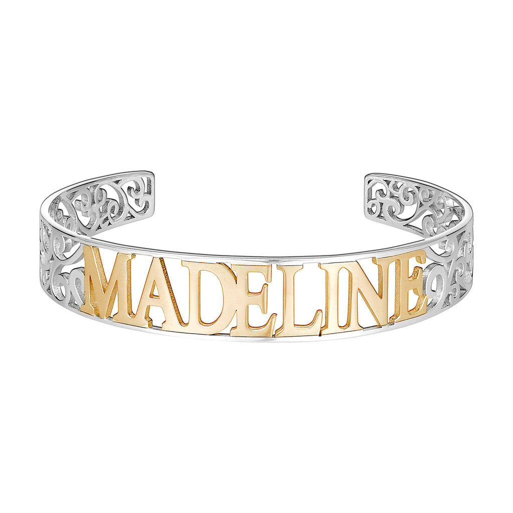 Two-Tone Name Cuff with Filigree Design – Limoges Jewelry