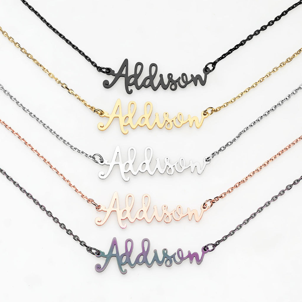 Name Necklace Handwritten Script Stainless Steel – Limoges Jewelry