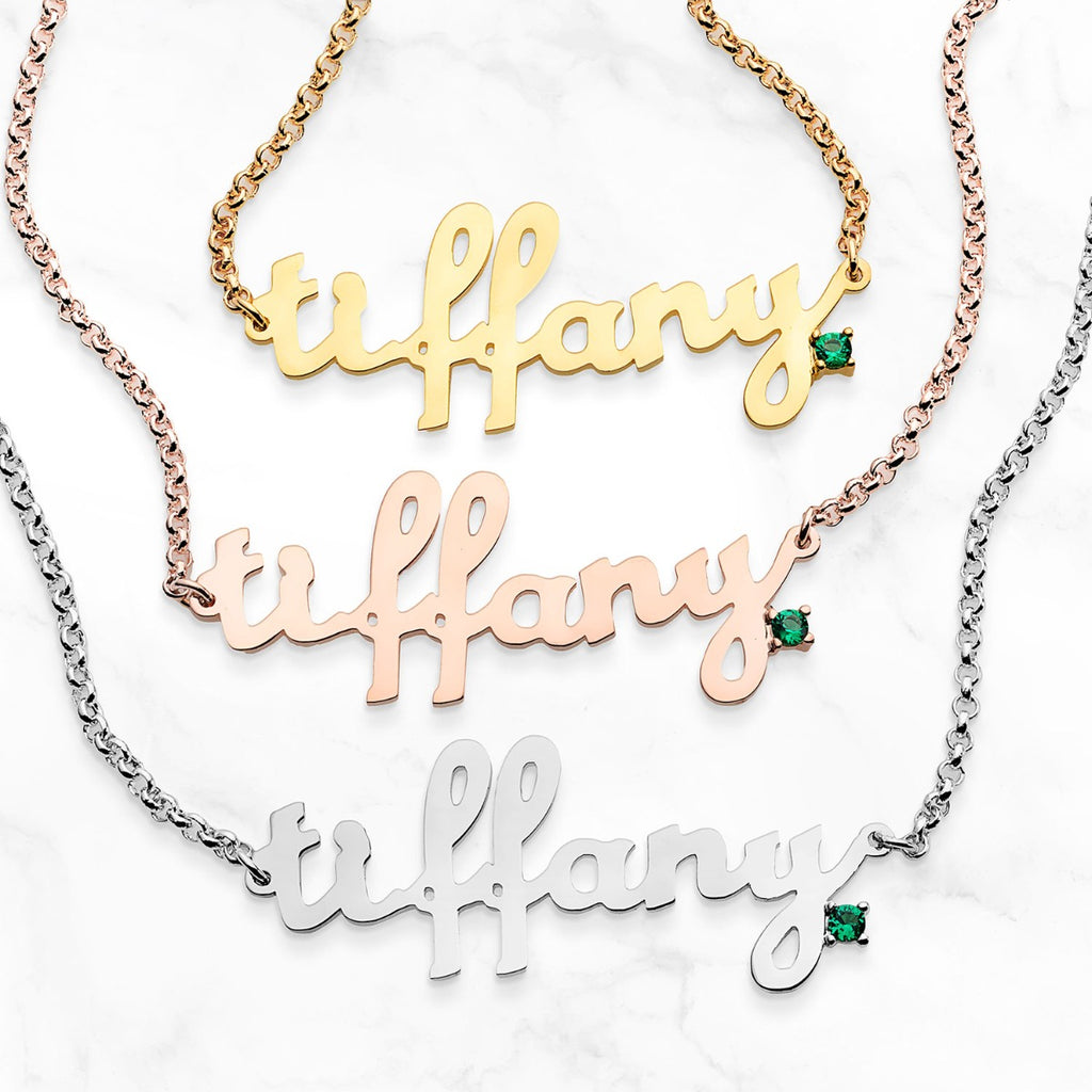 Personalized Lowercase Script Name with Birthstone Accent Necklace ...