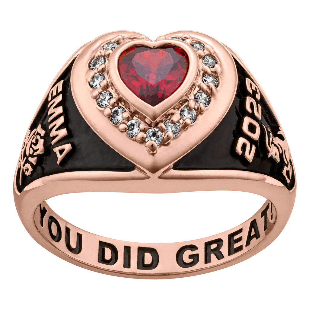 Ladies' Rose Gold Over Celebrium Heart Birthstone Class Ring – Limoges ...