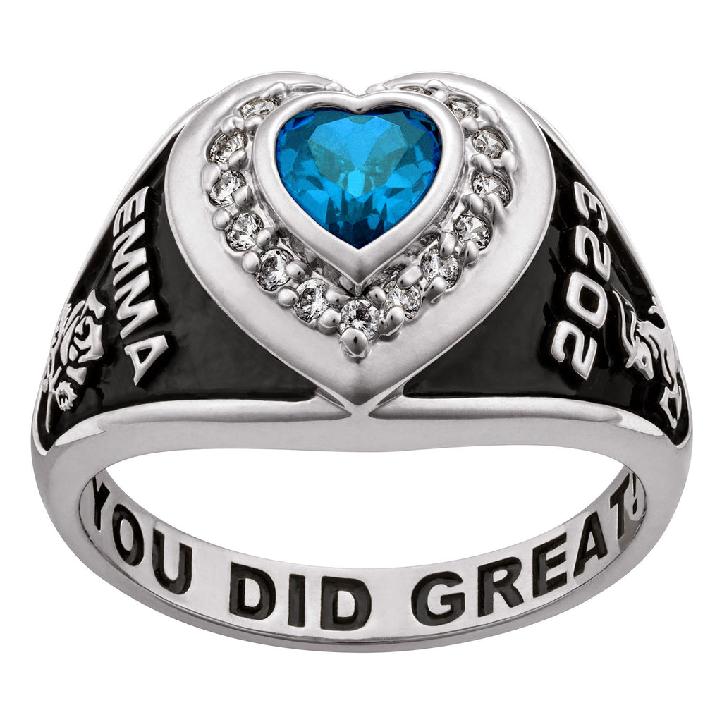 Ladies' Platinum Over Sterling Silver Heart Class Ring – Limoges Jewelry