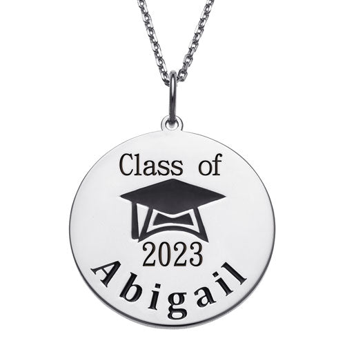 Sterling Silver Engraved Name Class of Disc with Grad Cap Necklace ...