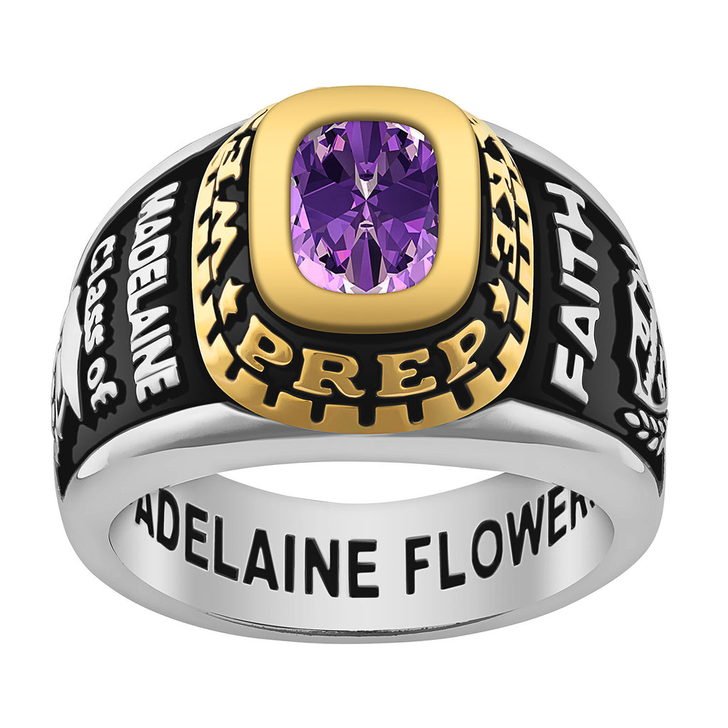 Ladies' Celebrium and Gold Birthstone Class Ring – Limoges Jewelry