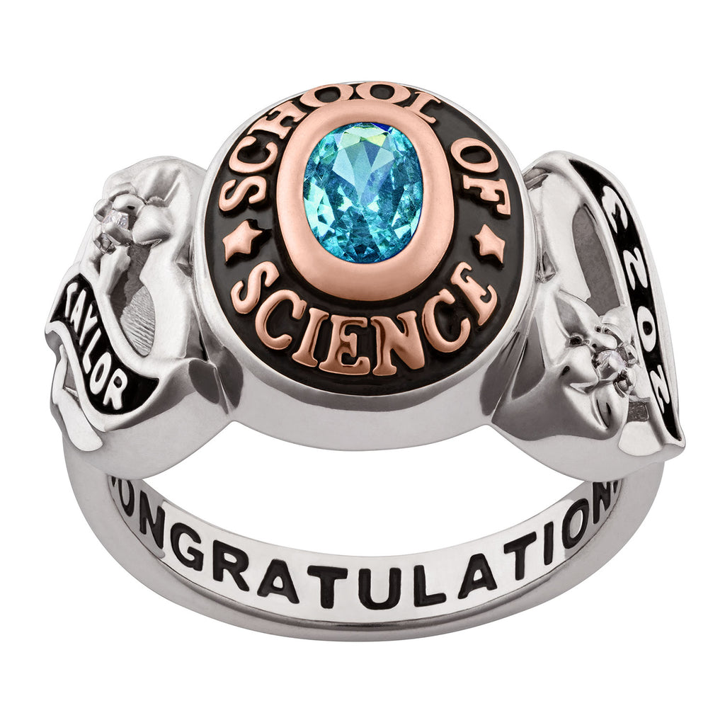Ladies' Sterling Silver and Rose Gold Sweetheart Birthstone Class Ring ...