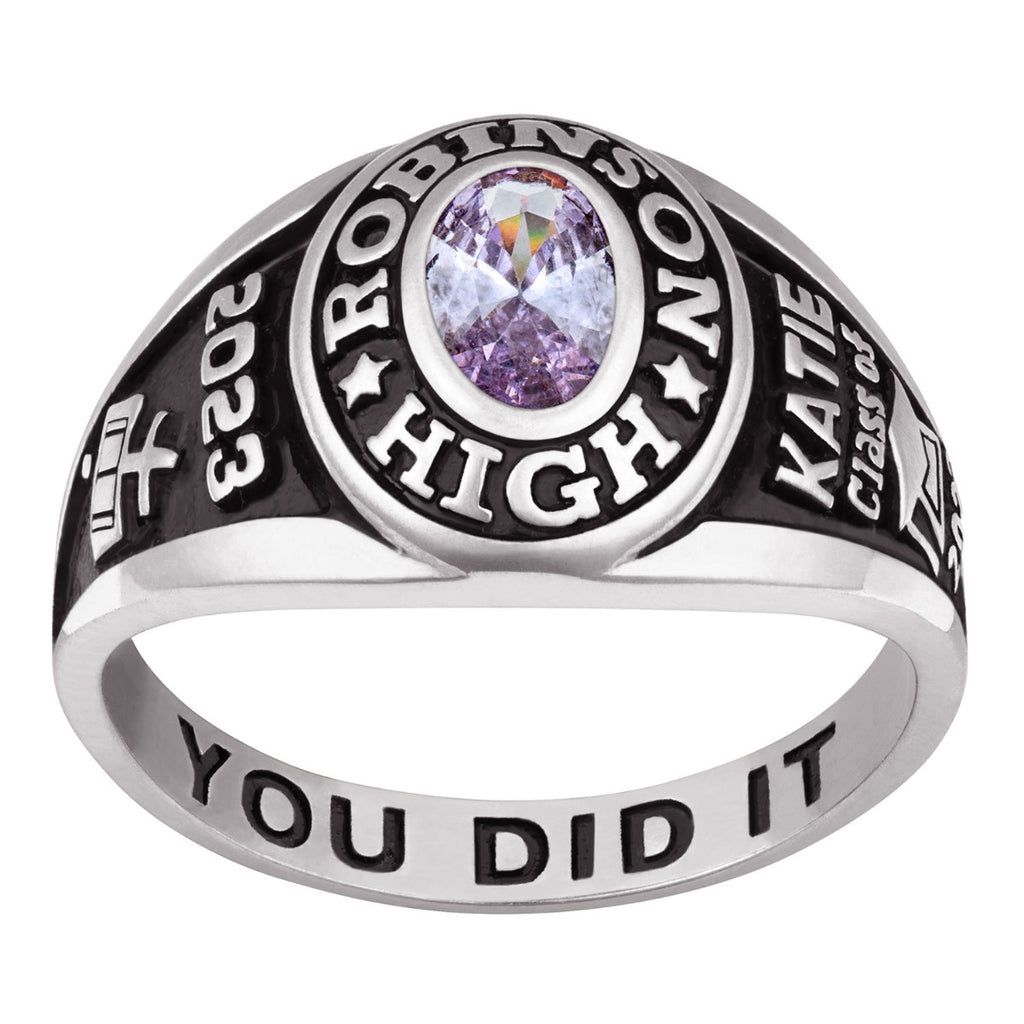 Ladies Silvertone Traditional Petite Oval Birthstone Class Ring ...