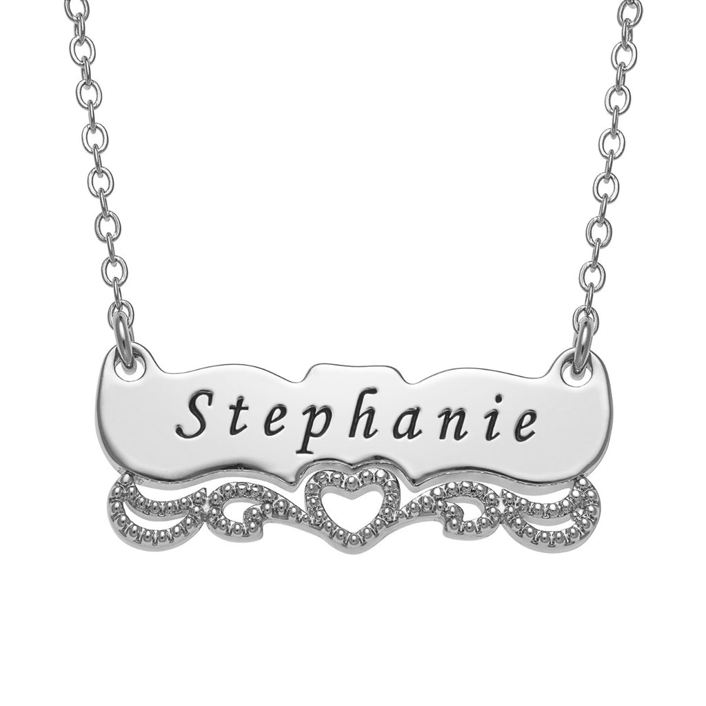 Engraved Name with Heart Scroll Plaque Necklace – Limoges Jewelry