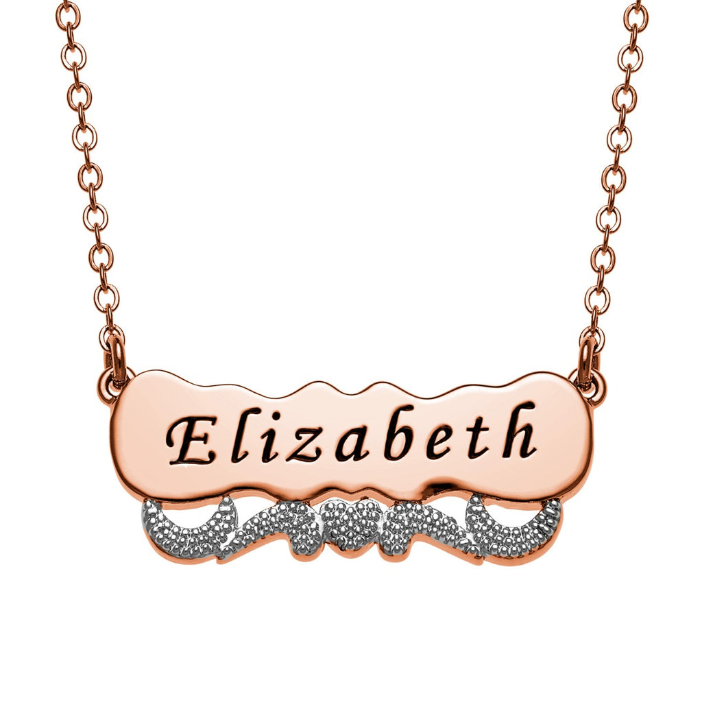 Two Tone Engraved Name with Heart Scroll Plaque Necklace – Limoges Jewelry