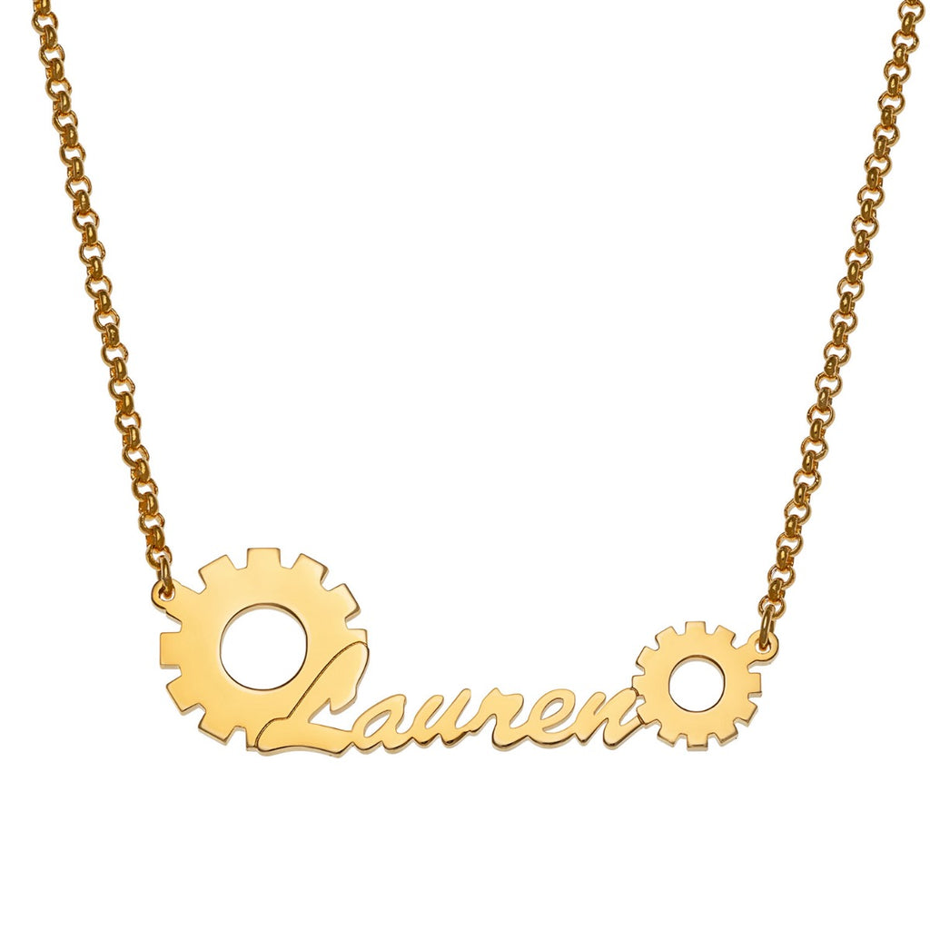 Goldtone Engineer Cutout Name Necklace – Limoges Jewelry