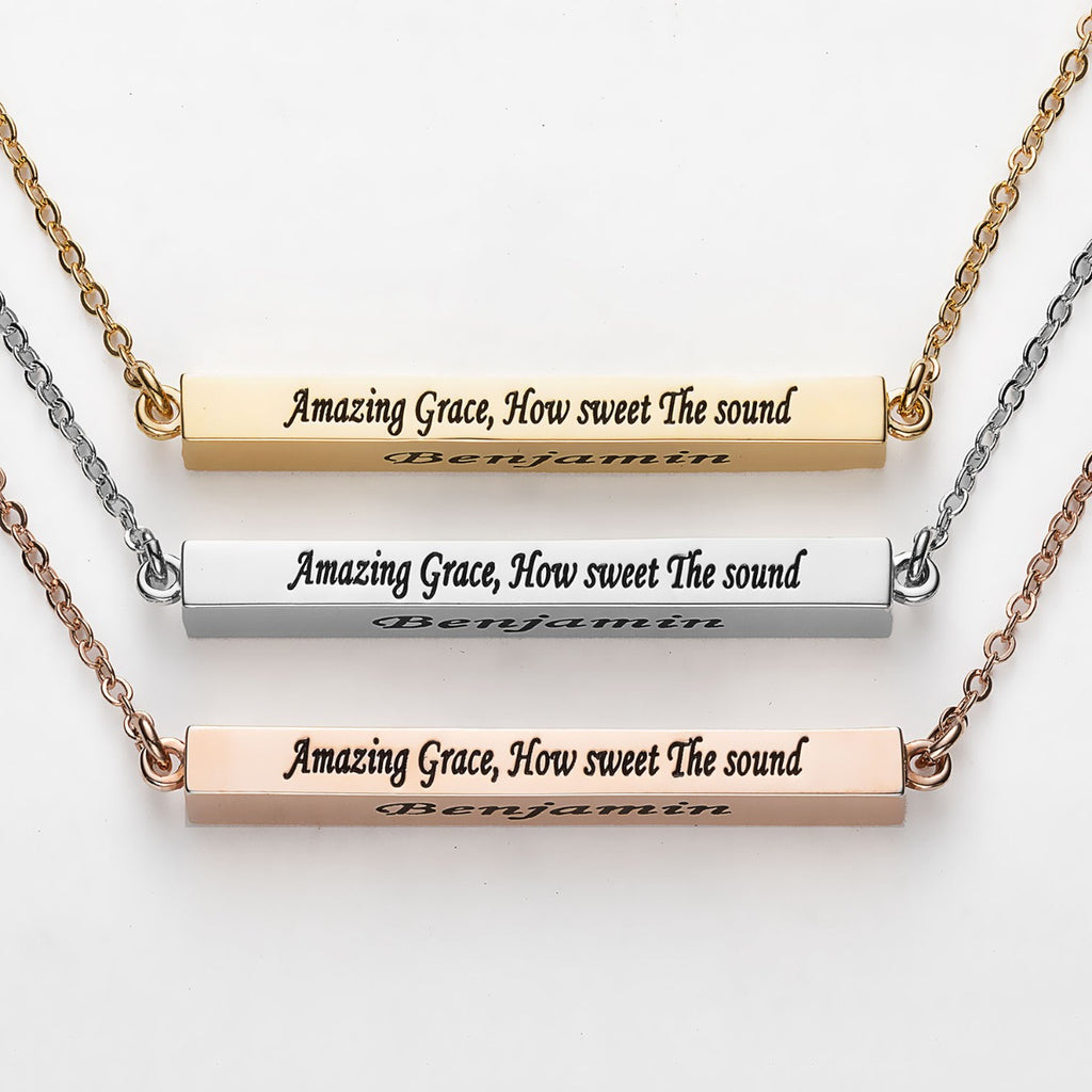 Horizontal 4-sided Bar 'Amazing GraceÉ' Engraved Necklace – Limoges Jewelry