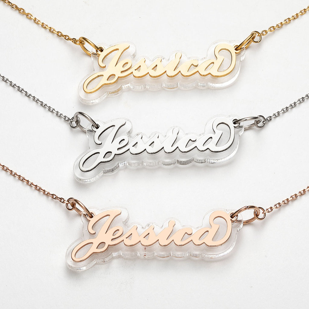 Stainless Steel Name on Translucent Plaque necklace – Limoges Jewelry