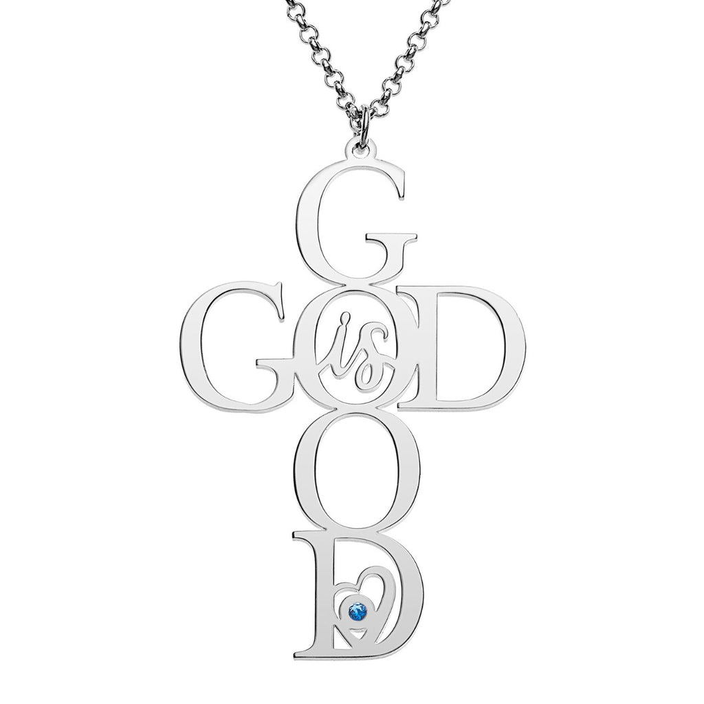 Silvertone God is Good Cross with Birthstone Necklace – Limoges Jewelry