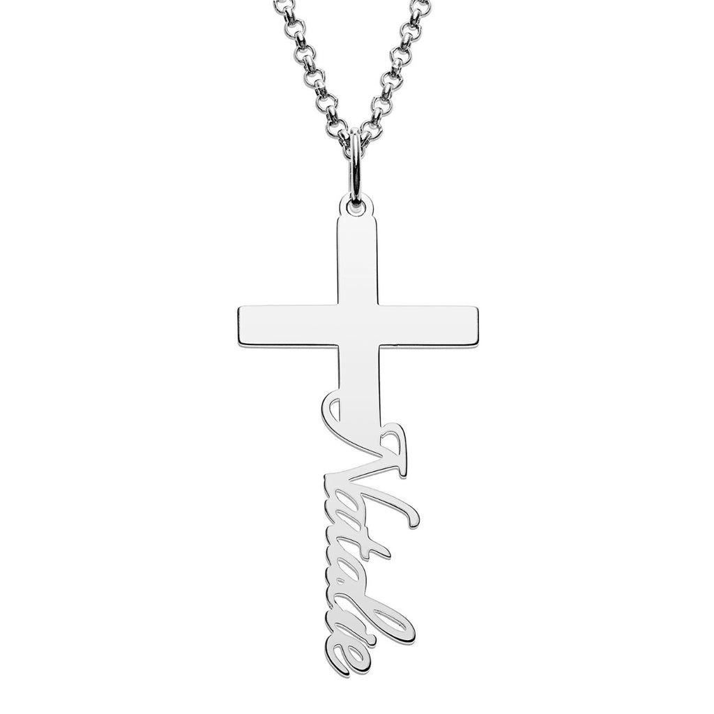 Silvertone Script Name Cross Necklace – Limoges Jewelry