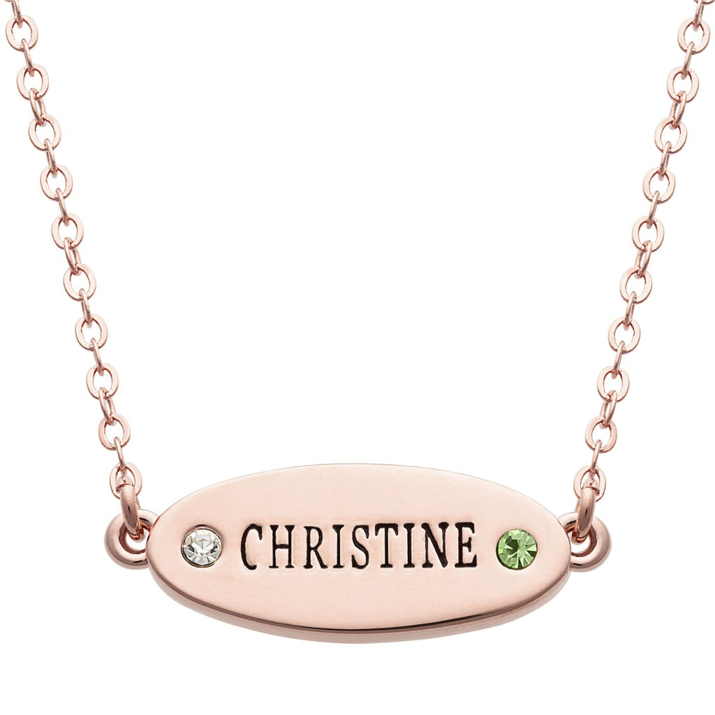 Rose Goldtone Engraved Name and Birthstone Oval Plaque Necklace ...