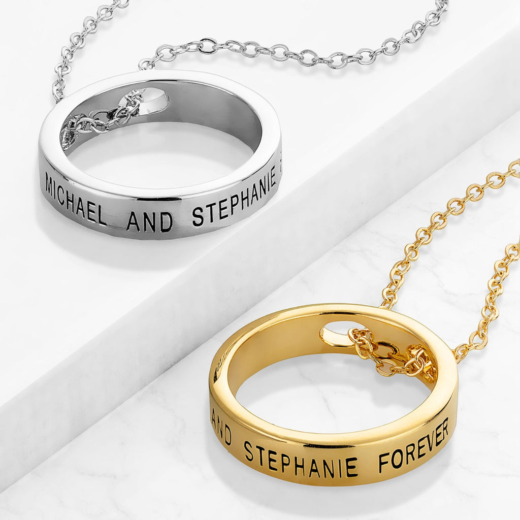 Outside Engraved Circle Ring Necklace – Limoges Jewelry