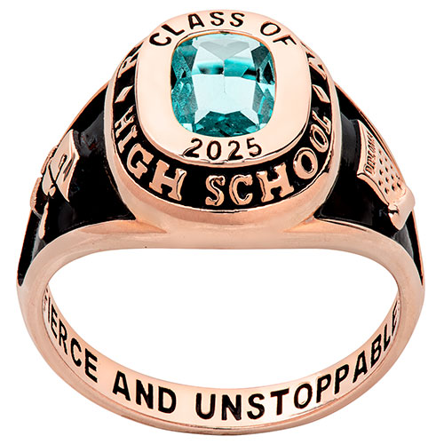 Ladies' 14K Rose Gold Plated Traditional Cushion Birthstone Class Ring ...