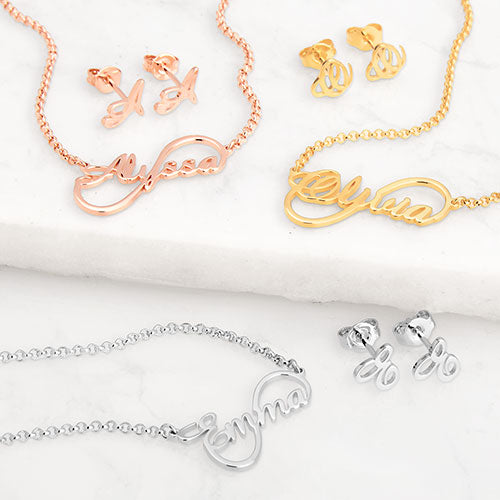 Infinity Name Necklace and Initial Earring Set – Limoges Jewelry