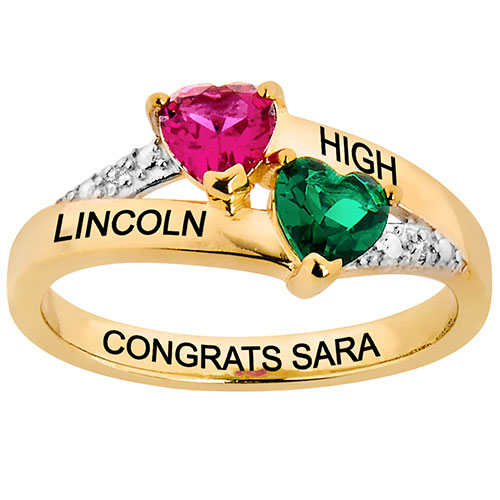 Double Heart Birthstone Class Ring – Limoges Jewelry