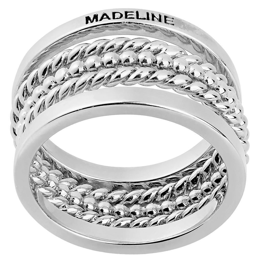 Silver Personalized Roped and Beaded Stackable 5 Ring Set – Limoges Jewelry