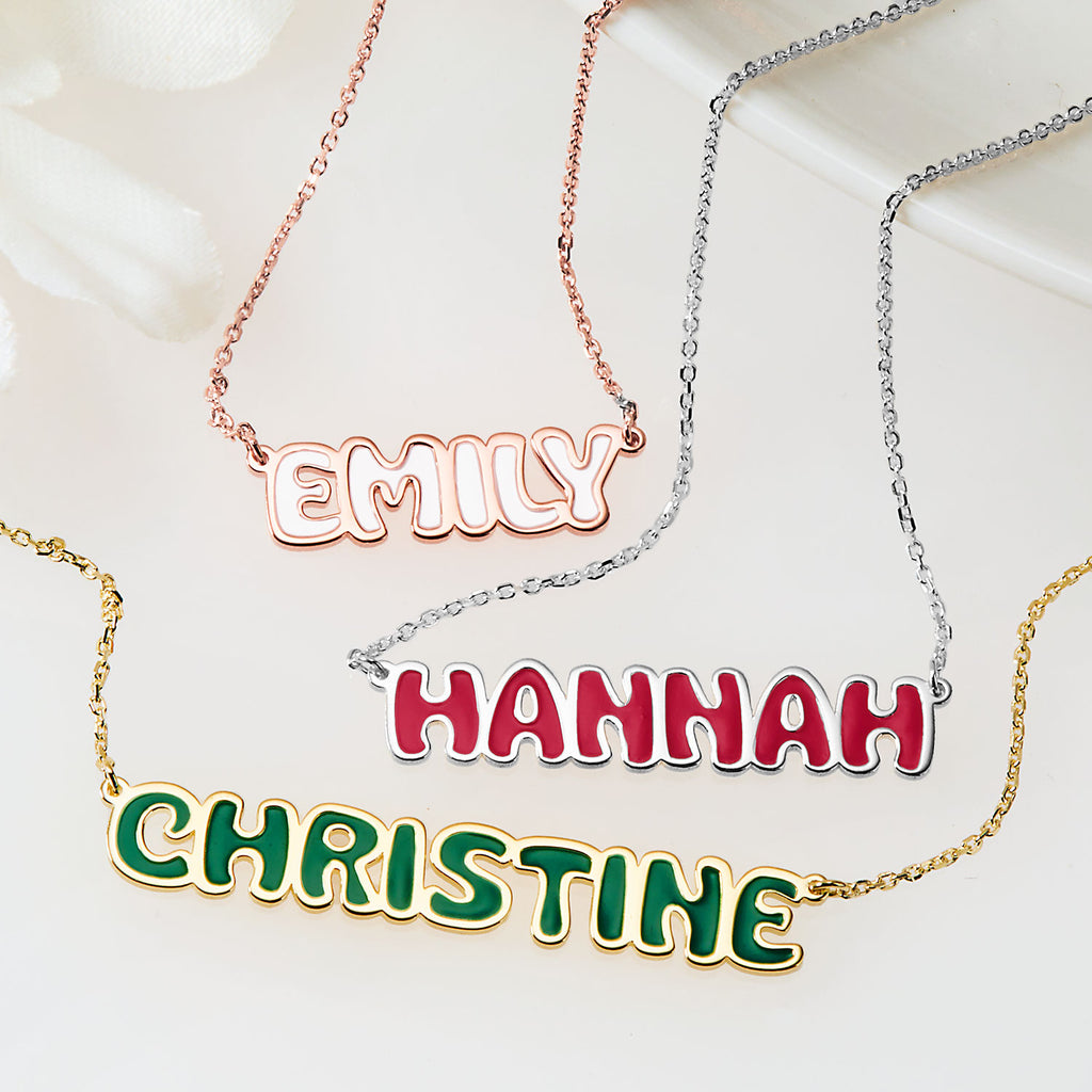 Sterling Silver Enamel Uppercase Bubble Name Plaque Necklace – Limoges ...