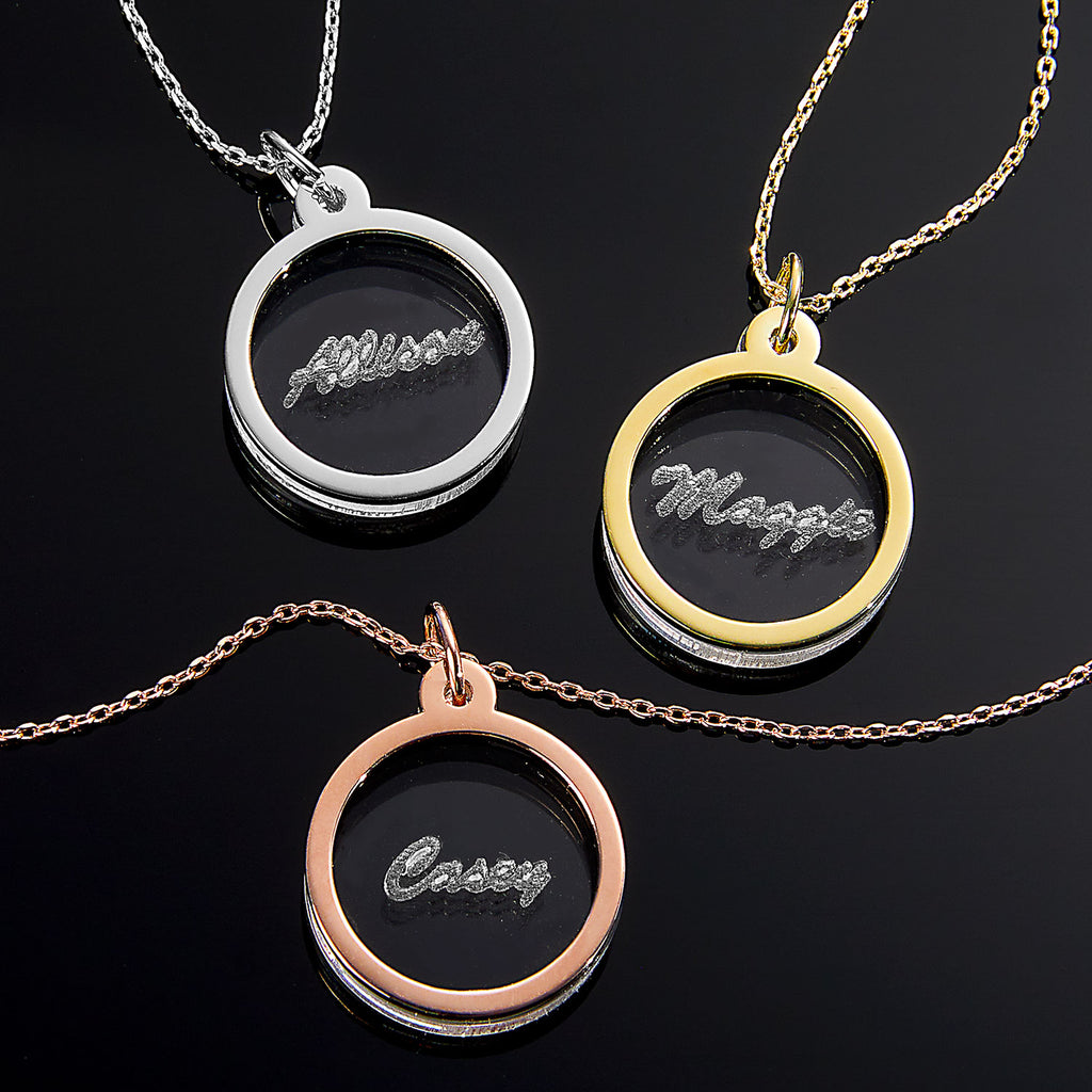 Etched Clear Acrylic Disc Pendant Necklace – Limoges Jewelry
