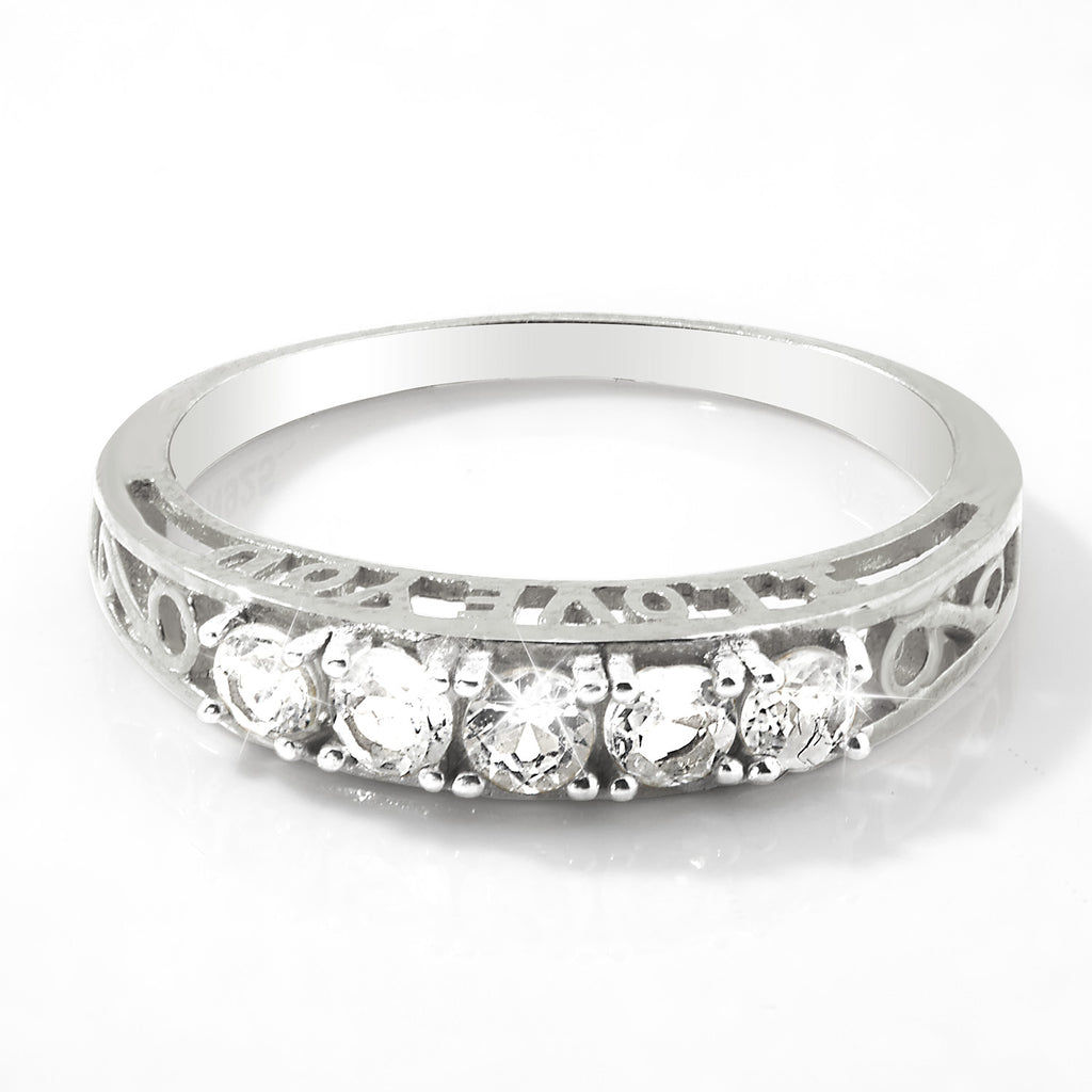 Platinum over Sterling White Topaz I LOVE YOU Hidden Message Band Ring ...