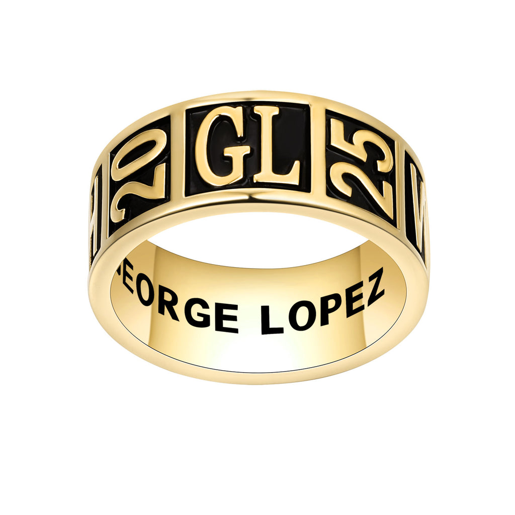 Men's 14K Gold Plated Personalized Graduation-Class Band Ring – Limoges ...
