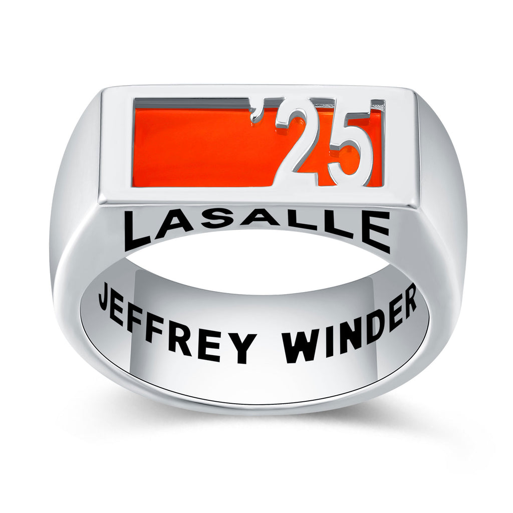 Men's Sterling Silver Contemporary Graduation Year Signet Class Ring ...