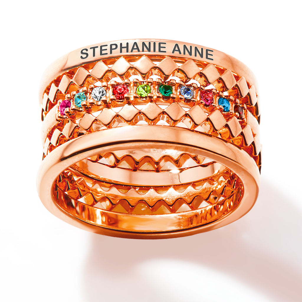 Rose Gold Plated Personalized Family Birthstone Stackable 5 Ring Set ...