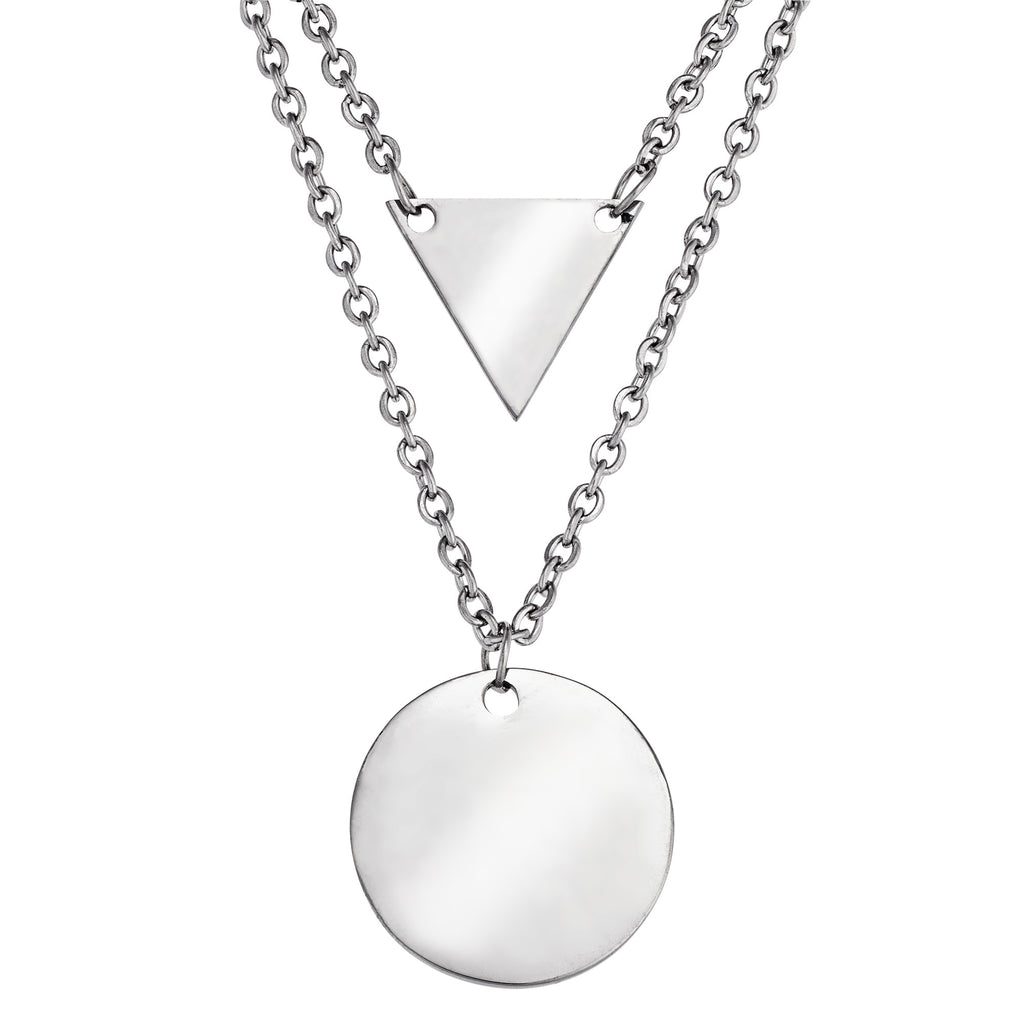 Stainless Steel Triangle & Disc Double Layered Necklace – Limoges Jewelry